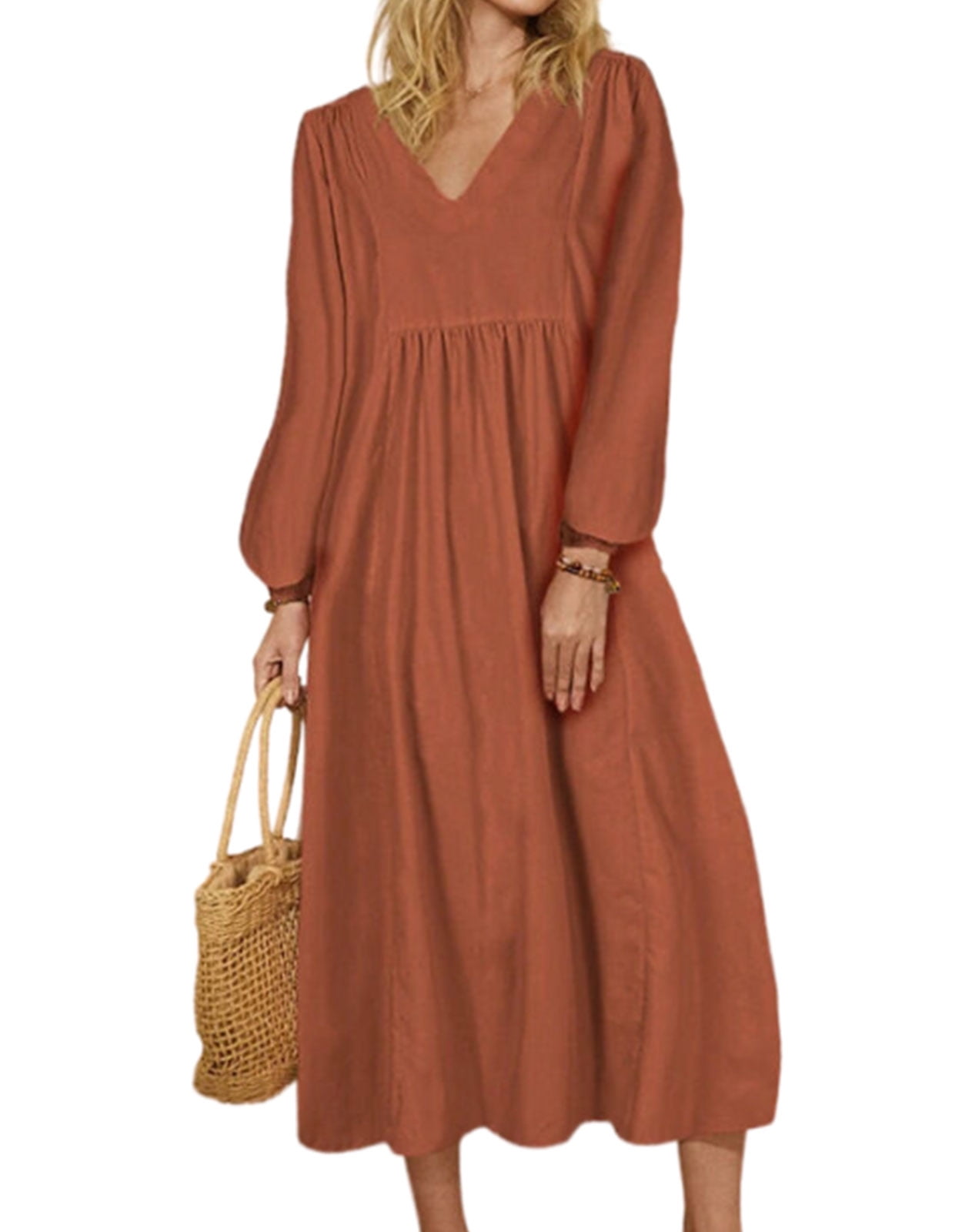 Women Dress 2XL Homedress Long Sleeve A-line High Waist Lady Dresses ...
