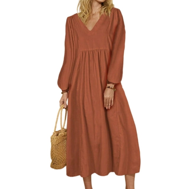 Women Dress 2XL Homedress Long Sleeve A-line High Waist Lady Dresses ...