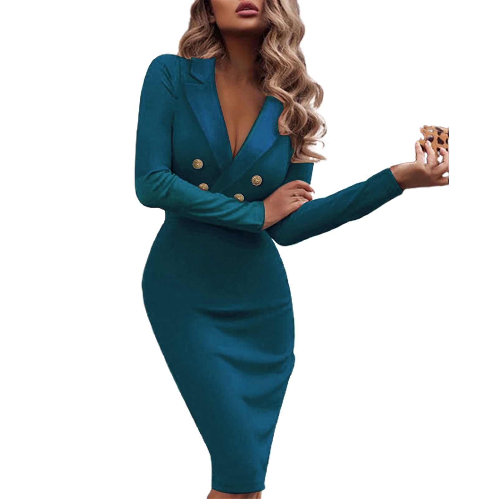 Women Dress Hip-hugging Double-breasted Slim Bodycon Party Cocktail ...