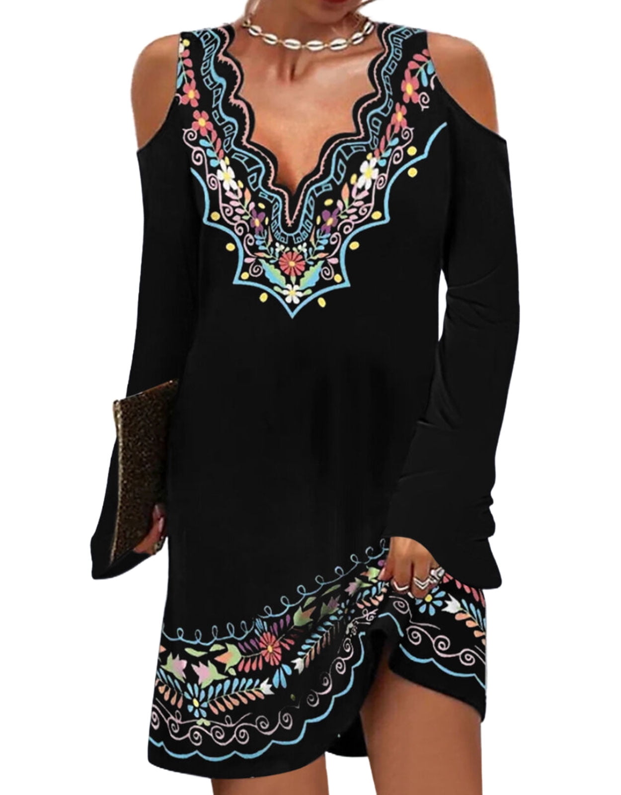 Cogild Women Midi Dress Mini Sundress Hollow Out Shoulder Floral Lace V ...