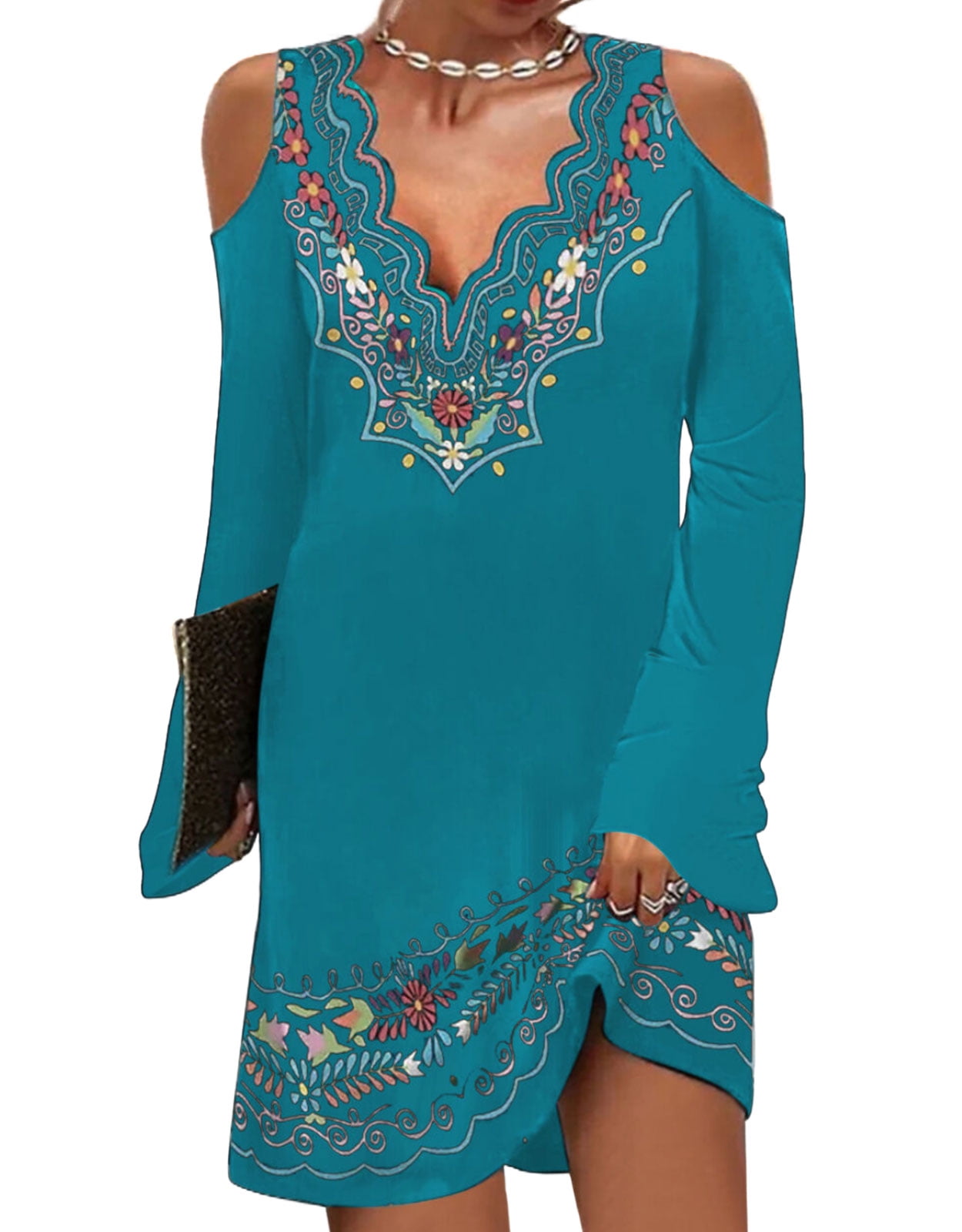 Cogild Women Midi Dress Mini Sundress Hollow Out Shoulder Floral Lace V ...