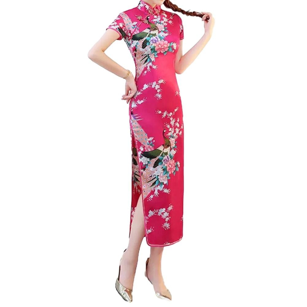 Women Dress New Year Chinese Style Event Short Sleeve Retro Long ...