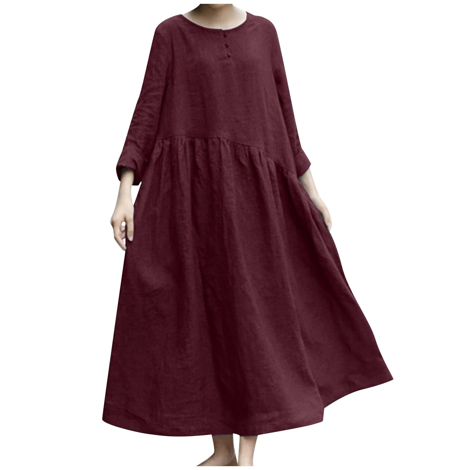 Women Dresses Casual Women Loose Solid Color Dresses Cotton and ...