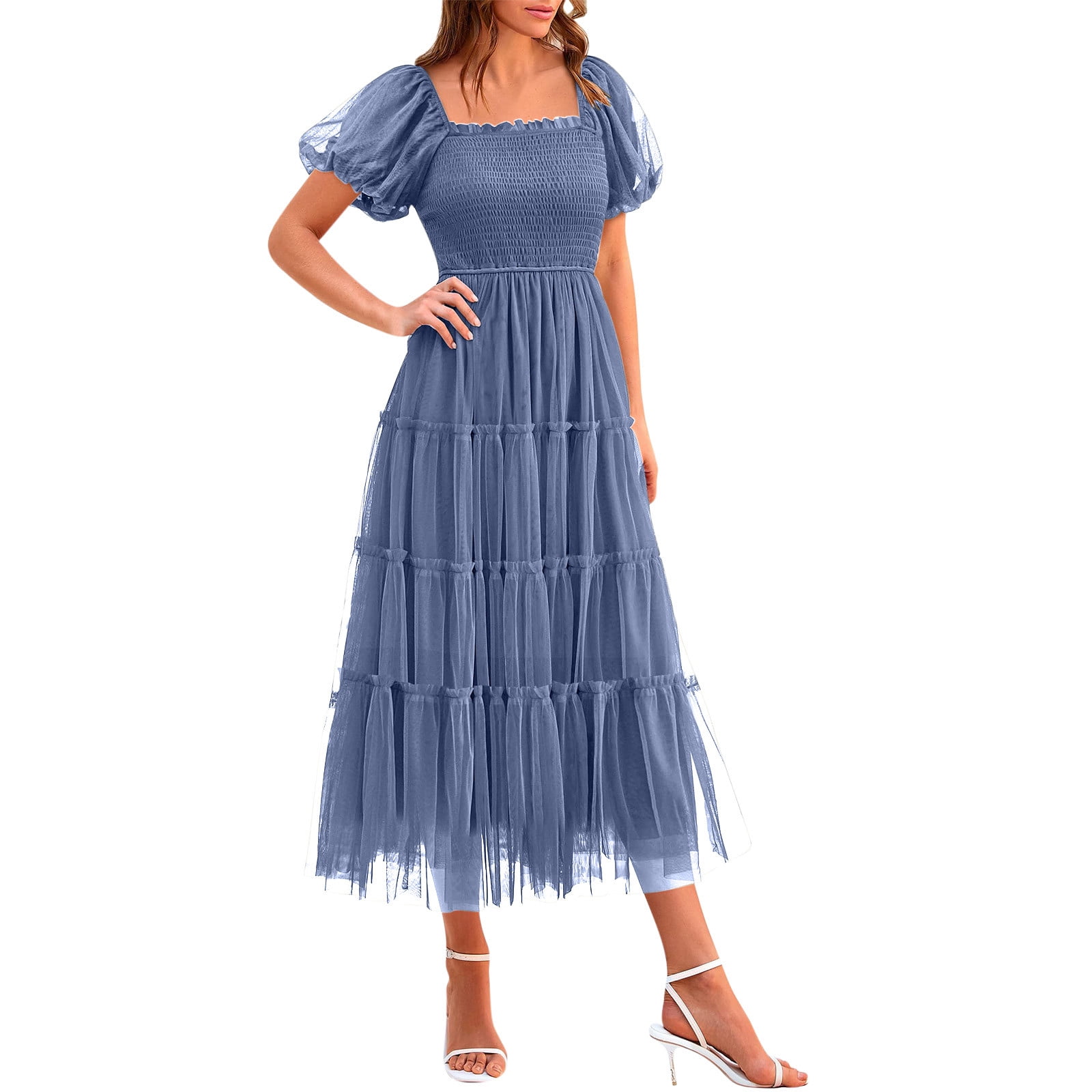 Women Dresses Clearance Under $10! Xqxayjr Womens Smocked Midi Tulle ...