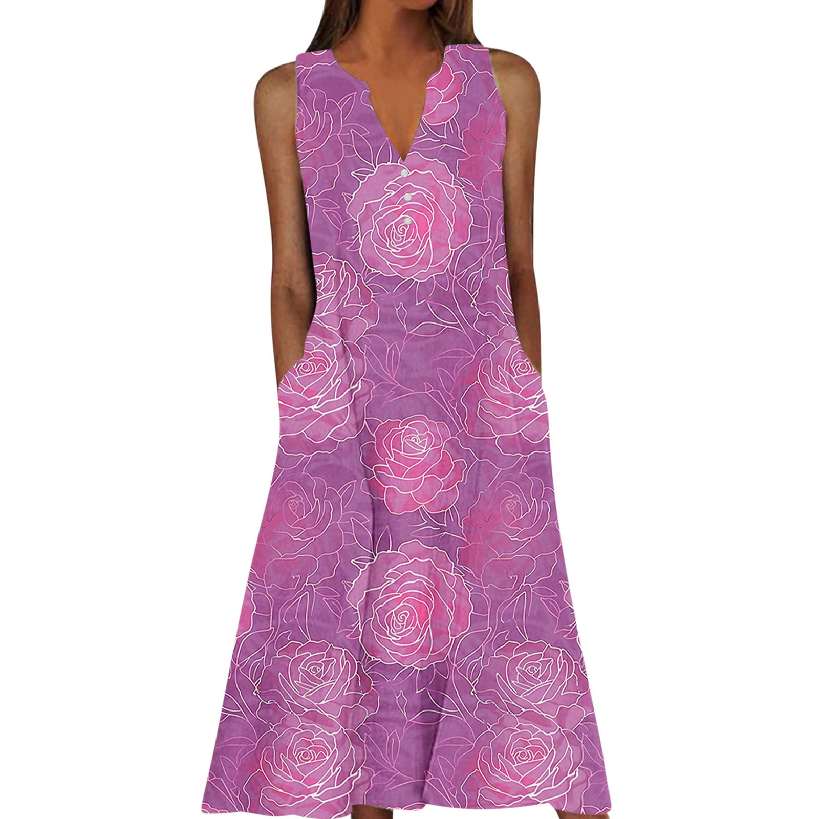 Women Dresses Party Elegant Summer Casual Dress Sleeveless Neck V Neck ...