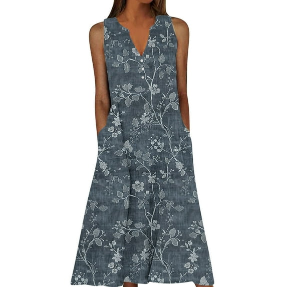 Women Dresses Party Elegant Summer Casual Dress Sleeveless Neck V Neck ...