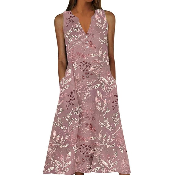 Women Dresses Party Elegant Summer Casual Dress Sleeveless Neck V Neck ...