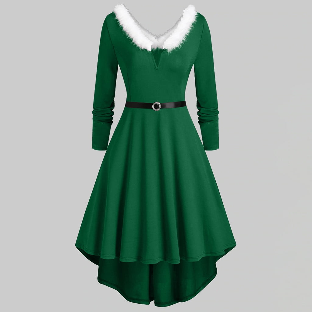 Women Dresses Santa Claus Long Sleeves Pageant Dress Christmas Outfits ...