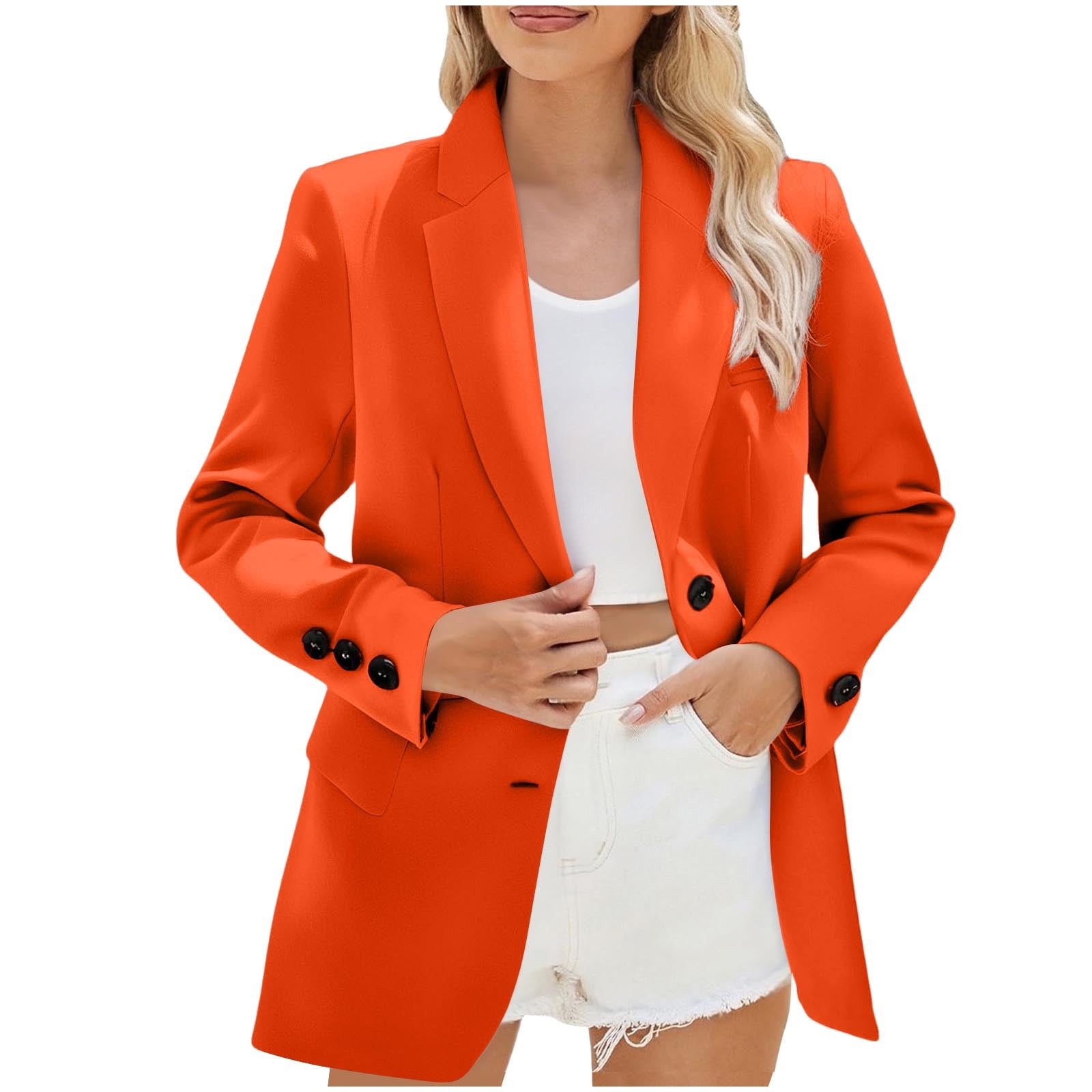Women Dressy Casual Blazer Jackets Lapel Neck Button Down Open Front ...