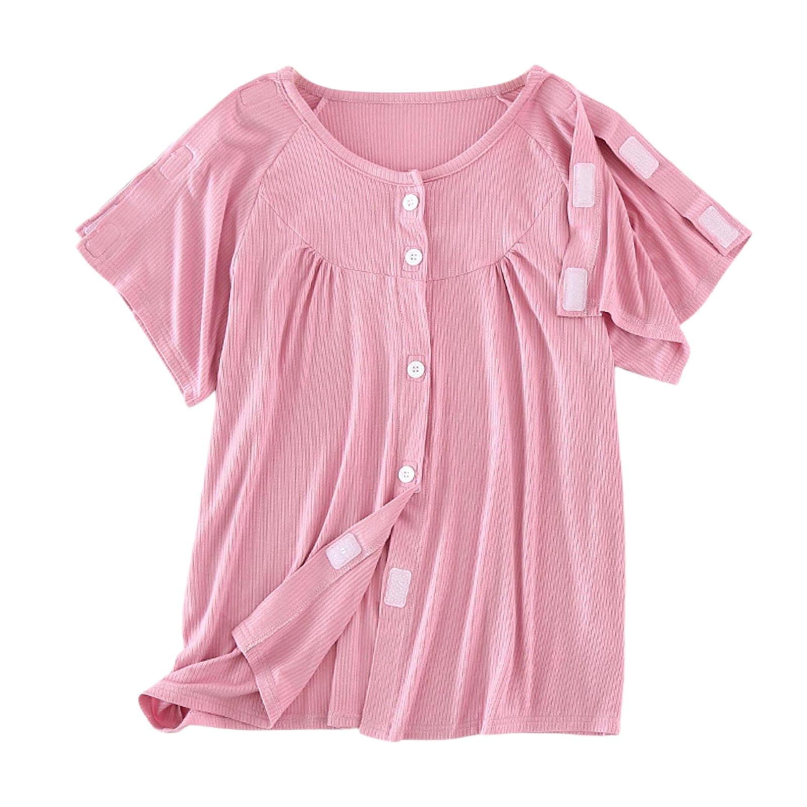 Women Drop Shoulder Shorts Sleeve Shirts Pull On All Stick On Fasteners ...