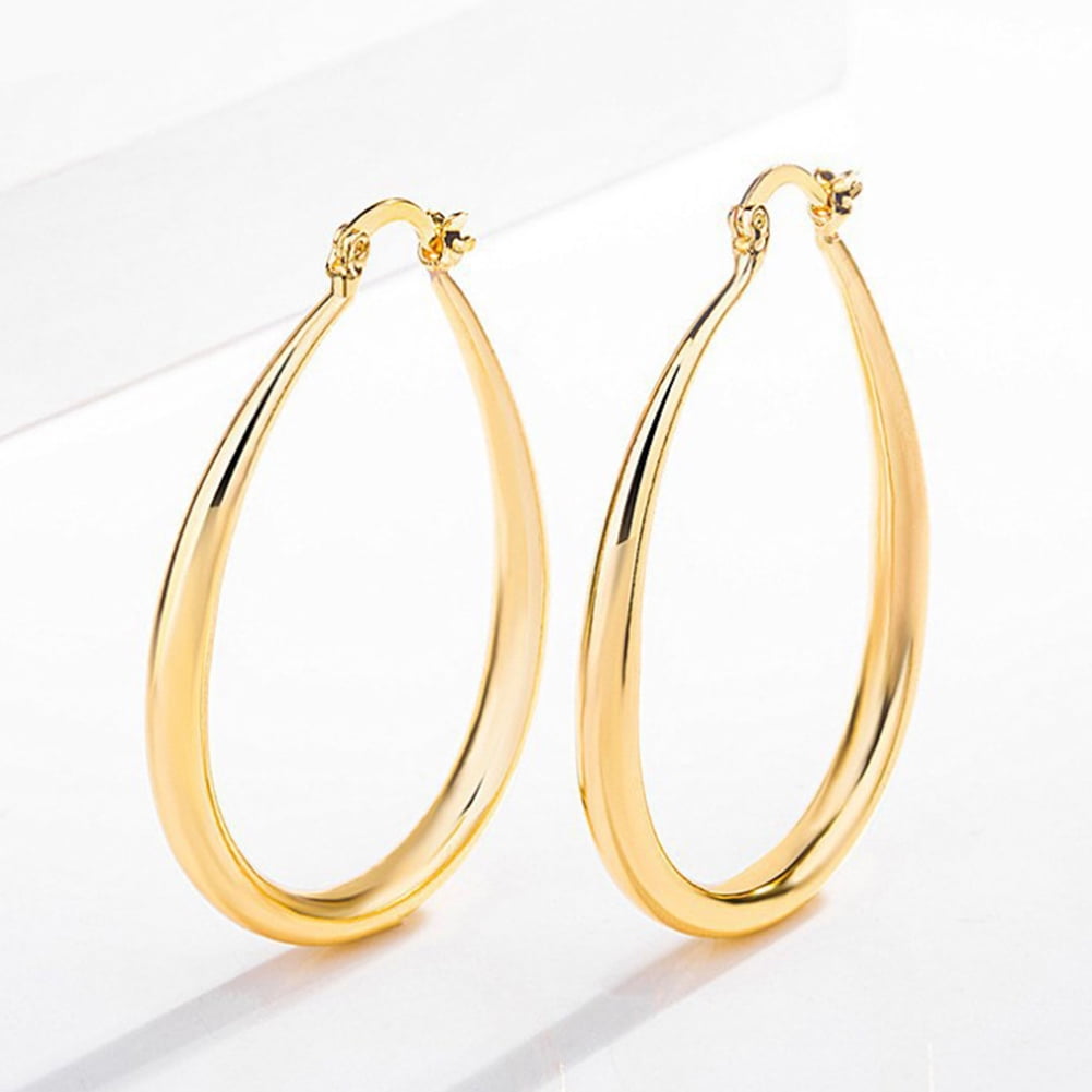 Women Earring,Simple Oval Type Hoop Alloy Earrings Ear Loop Piercing ...