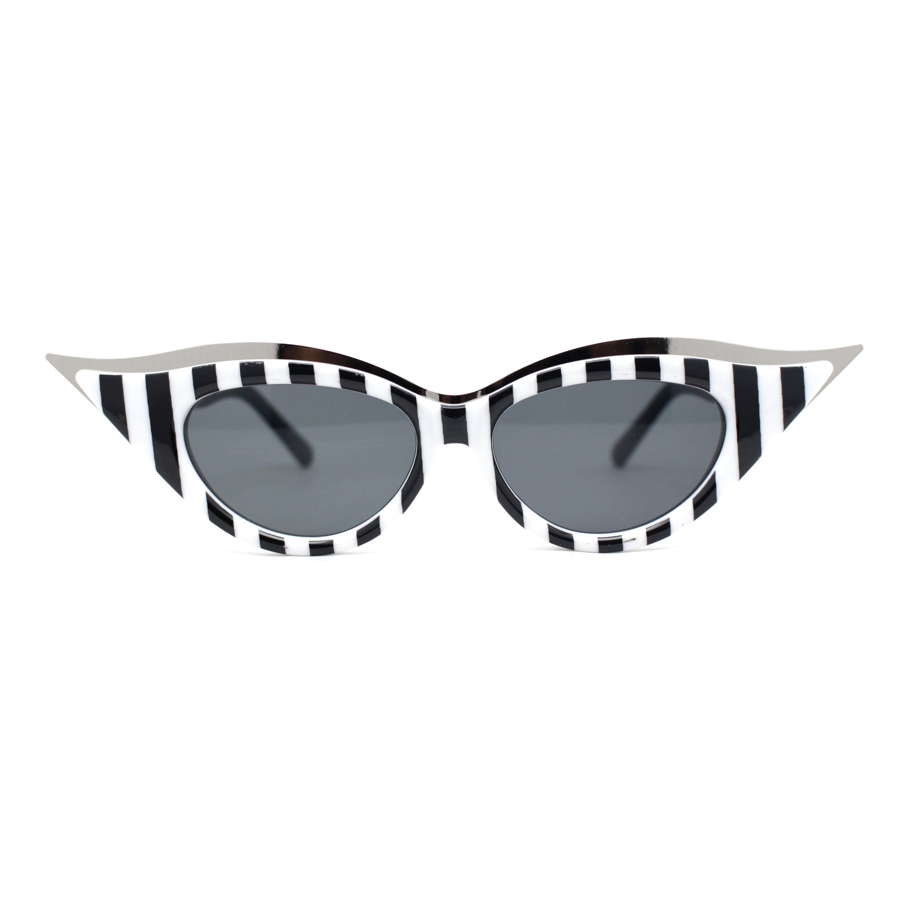 Women Elaborate Metal Brow Trim Gothic Cat Eye Retro Sunglasses Stripe ...