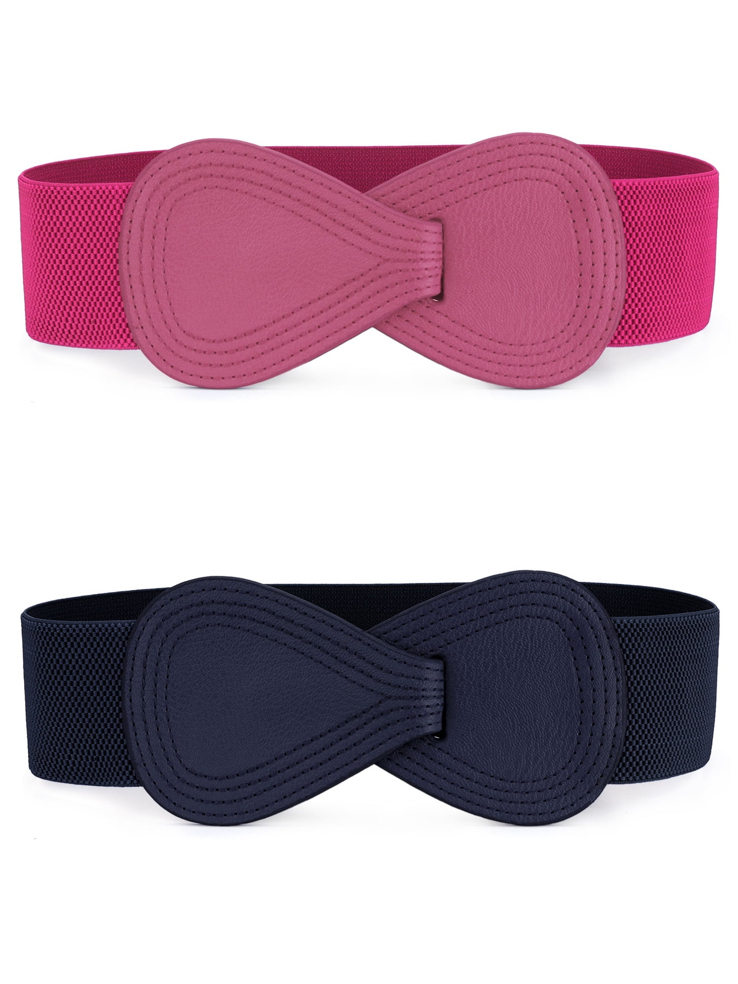 INSPIRE CHIC 2Pcs Women Elastic Dress Belts Interlock Buckle Strethy ...