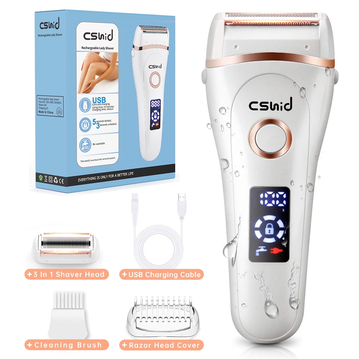 Cshidworld Women Electric Shaver, 3 in 1 Razor, Waterproof Wet & Dry ...