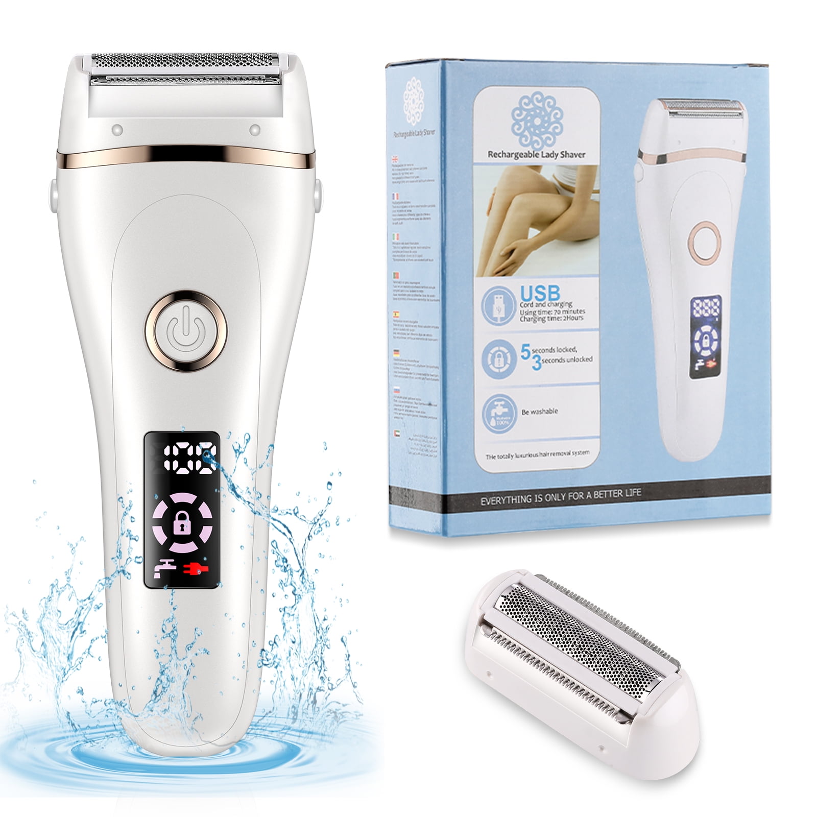 Women Electric Shaver, Painless Lady Razor Waterproof Wet & Dry, USB ...