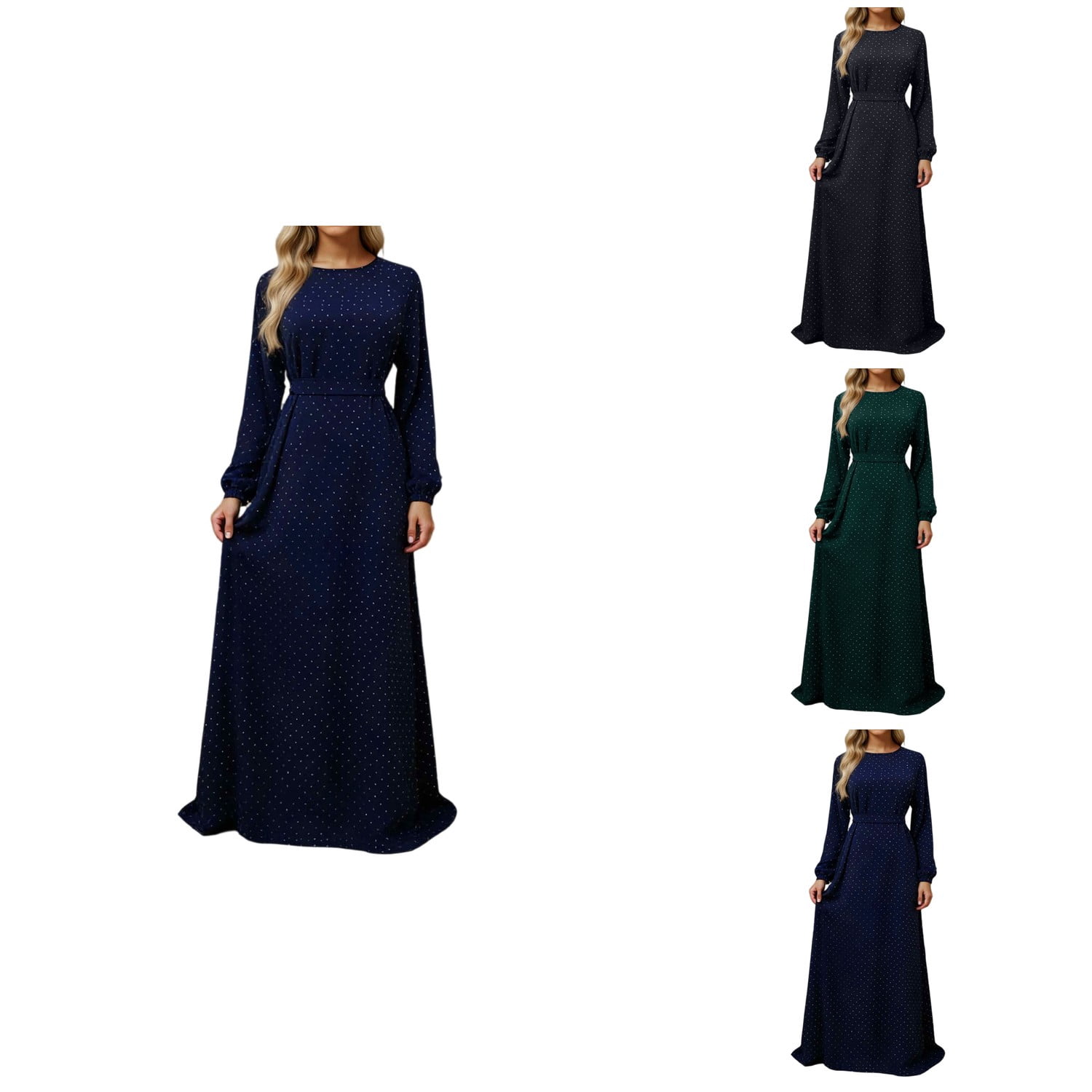 Women Elegant Abaya Dress with Belt and Sparkling Detail, One-Piece ...