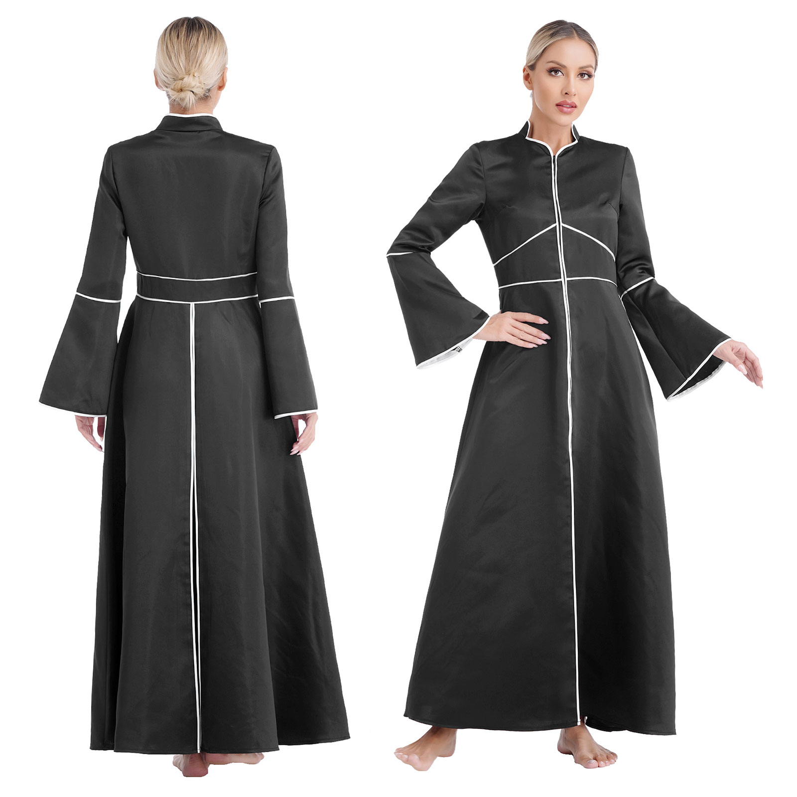 Women Elegant Church Robe Dress Flared Sleeve Zipper Plus Size A-Line ...