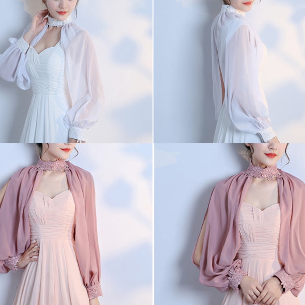 Women Elegant Side Split Long Sleeve Wedding Shawl Cape Halter Neck ...