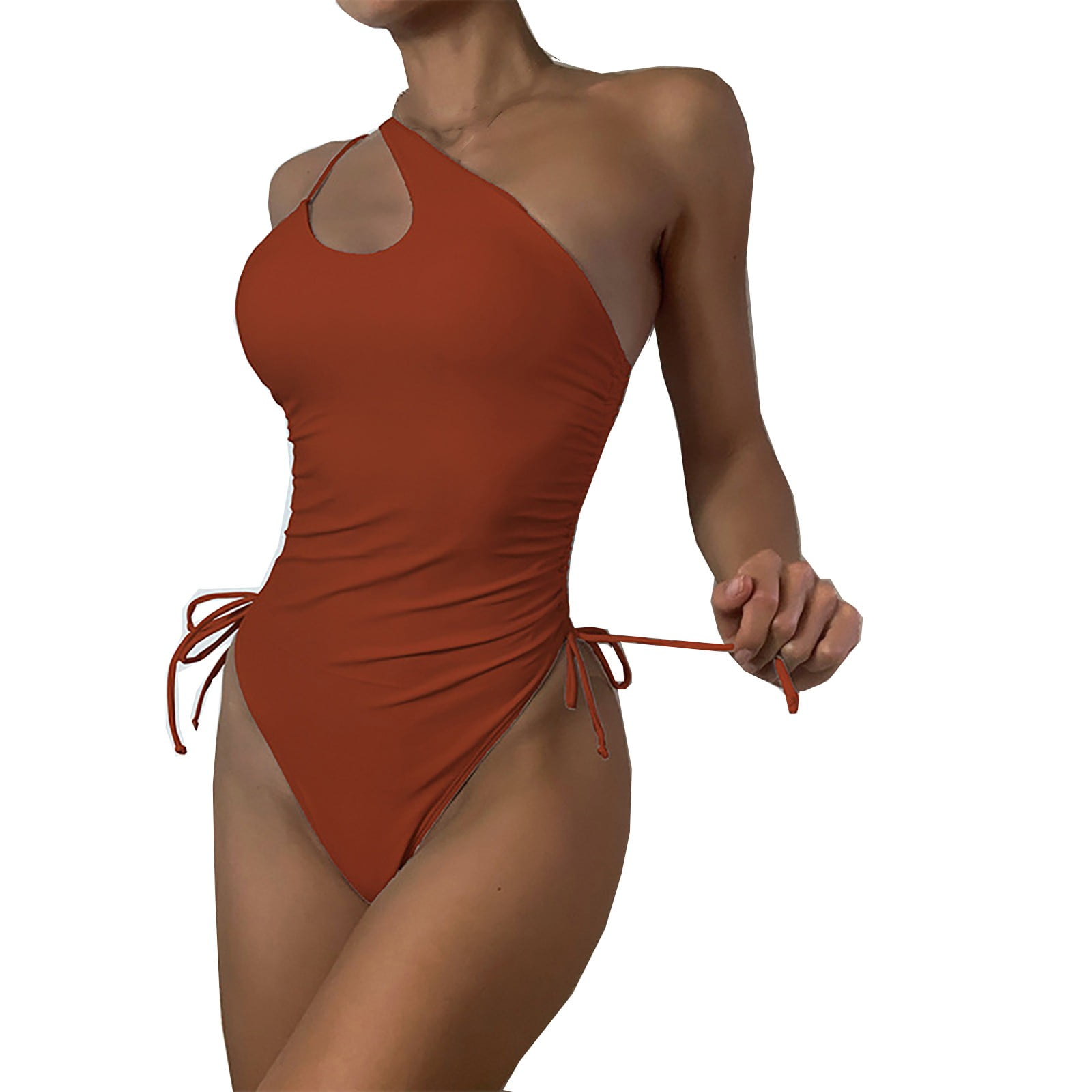 Women Elegant Swimsuits Open Back Tether Solid Color Shoulder Strappy