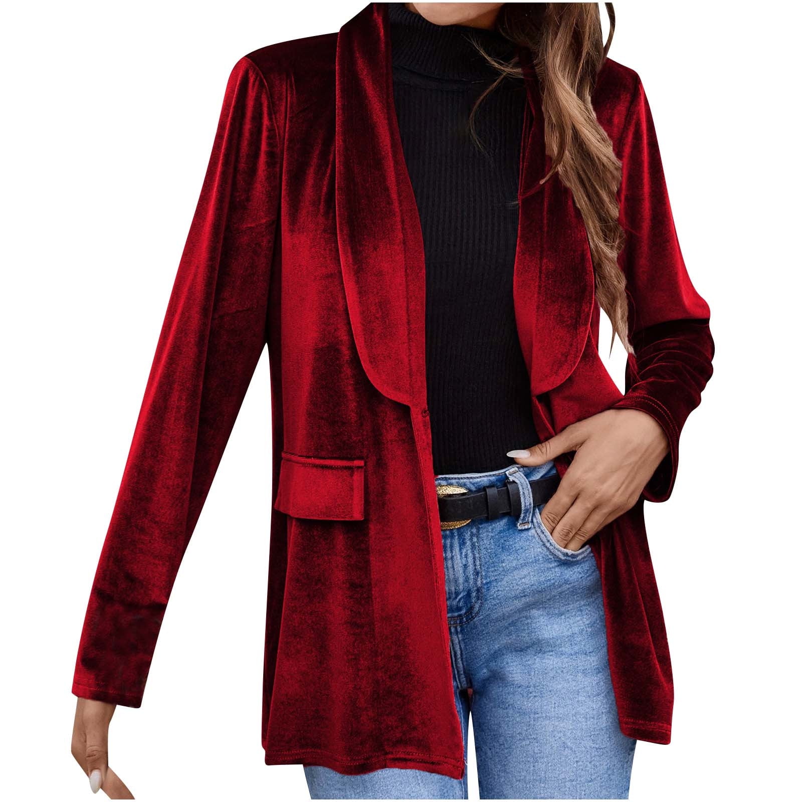 Women Elegant Velvet Blazer Jacket Soft Cozy Open Front Work Office ...