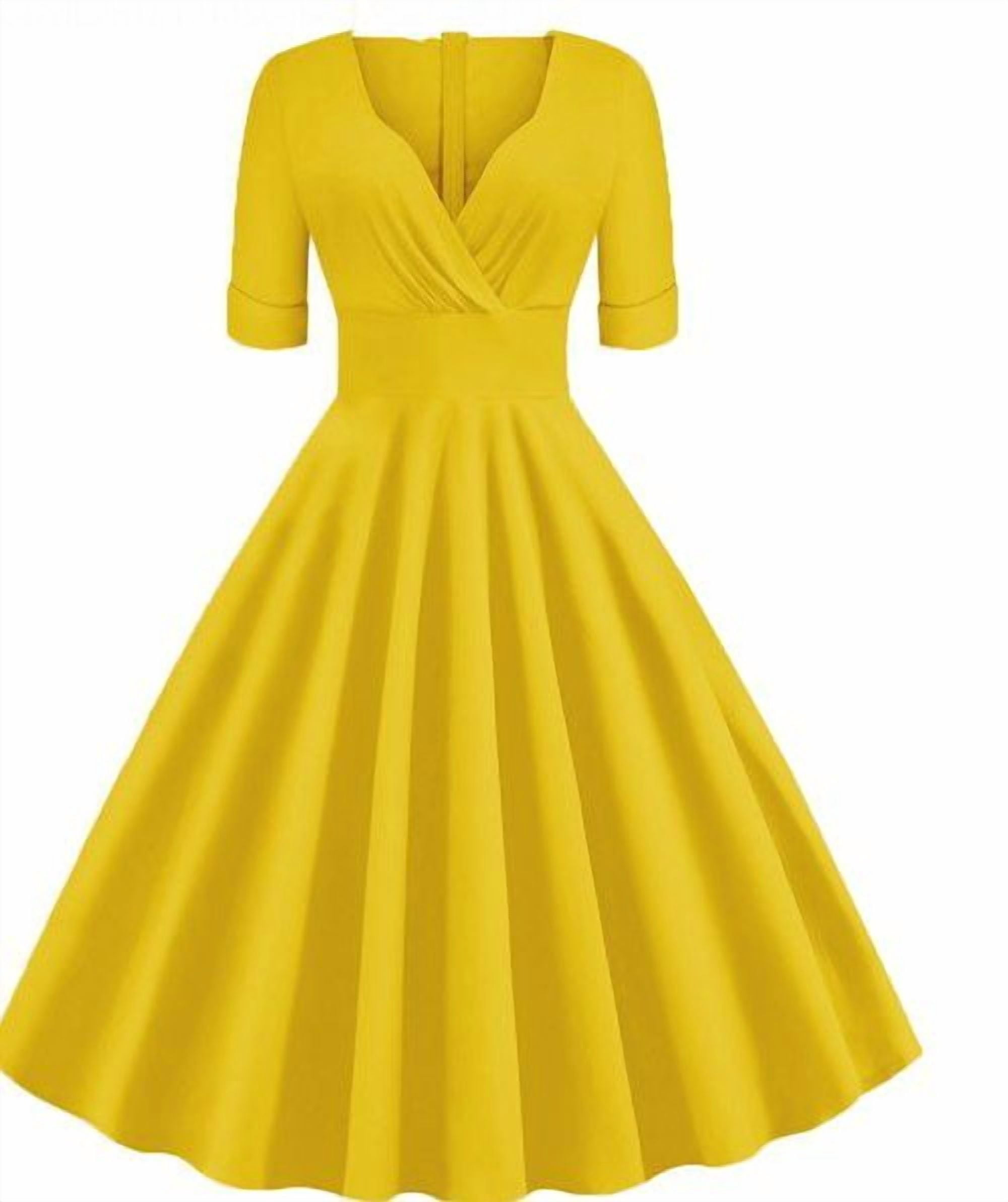 Women's Elegant Slim Spring Cocktail Dress, Short Sleeve V-Neck High ...