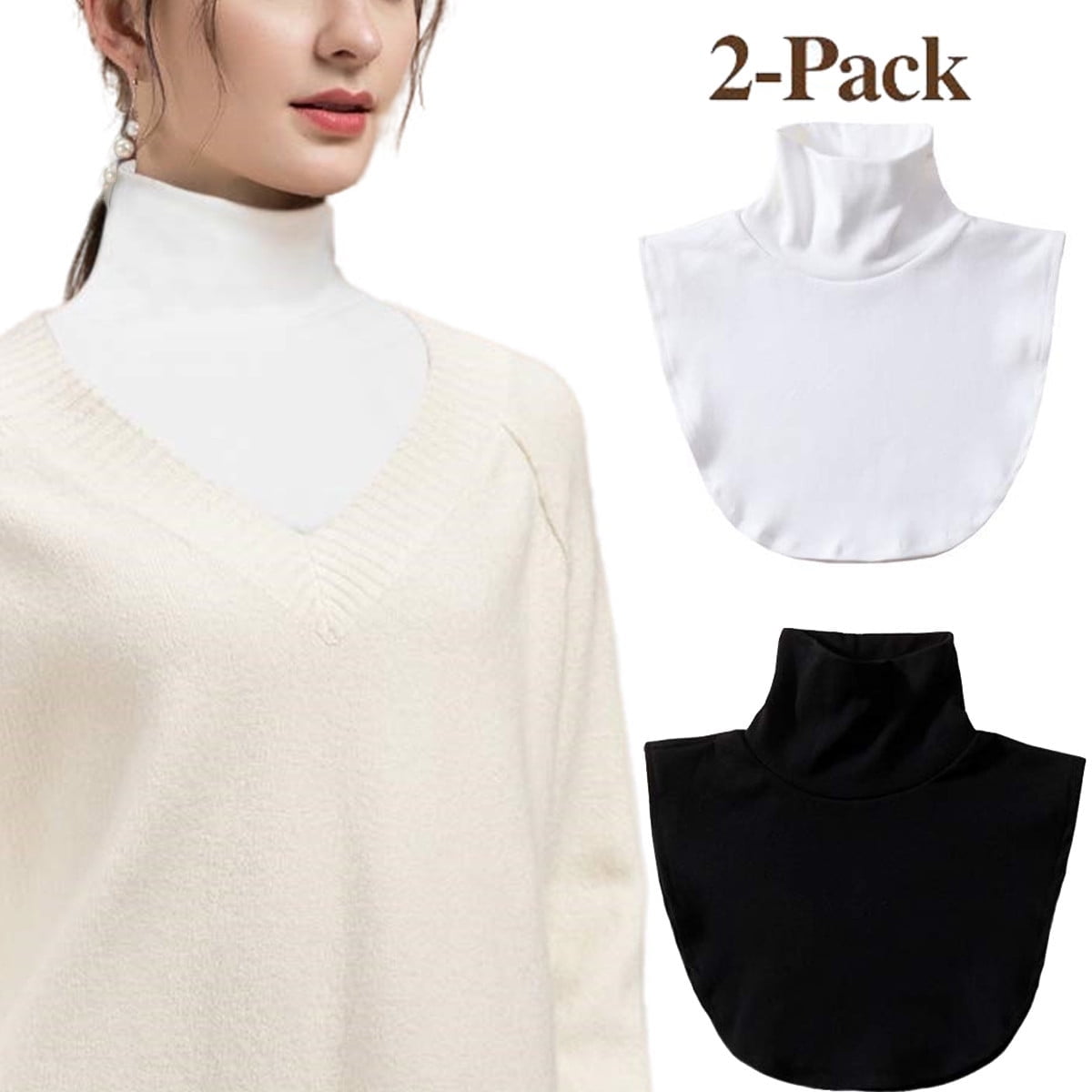 Women’s High Neck, Solid Stripe Turtleneck Fake Collar with Elastic ...
