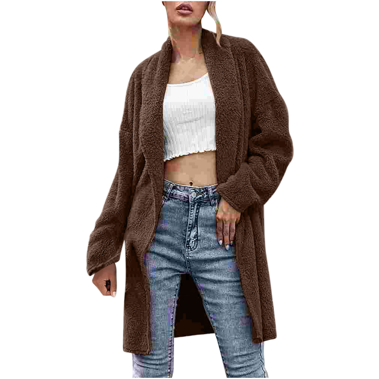 Women Fall Fashion 2022 Cardigan Duster Shacket Solid Color Cardigan ...