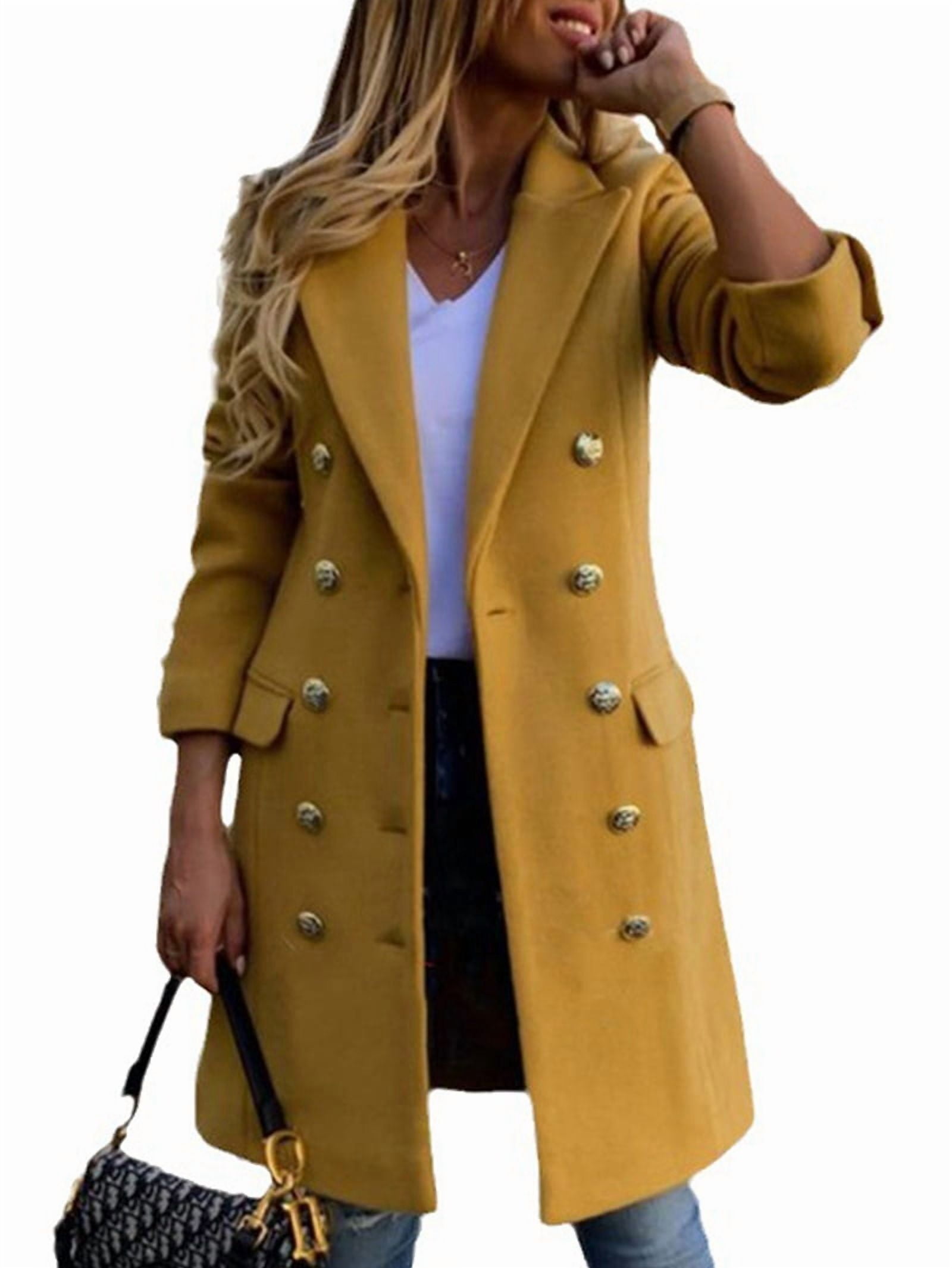 Women Fall Winter Wool Coats Double Breasted Midi Peacoat Trench Coats ...