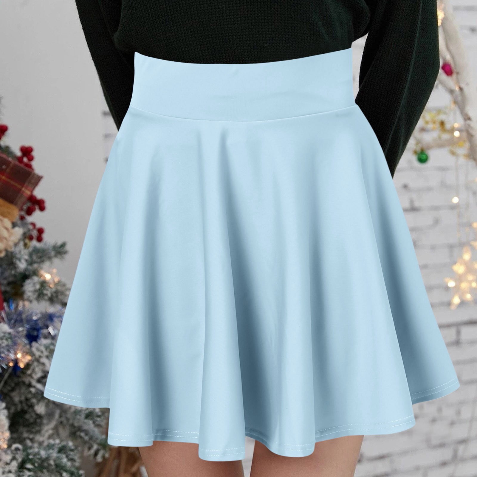 Women Fashion Casual Short Style Solid Half Skirt Glare Sun Skirt ...