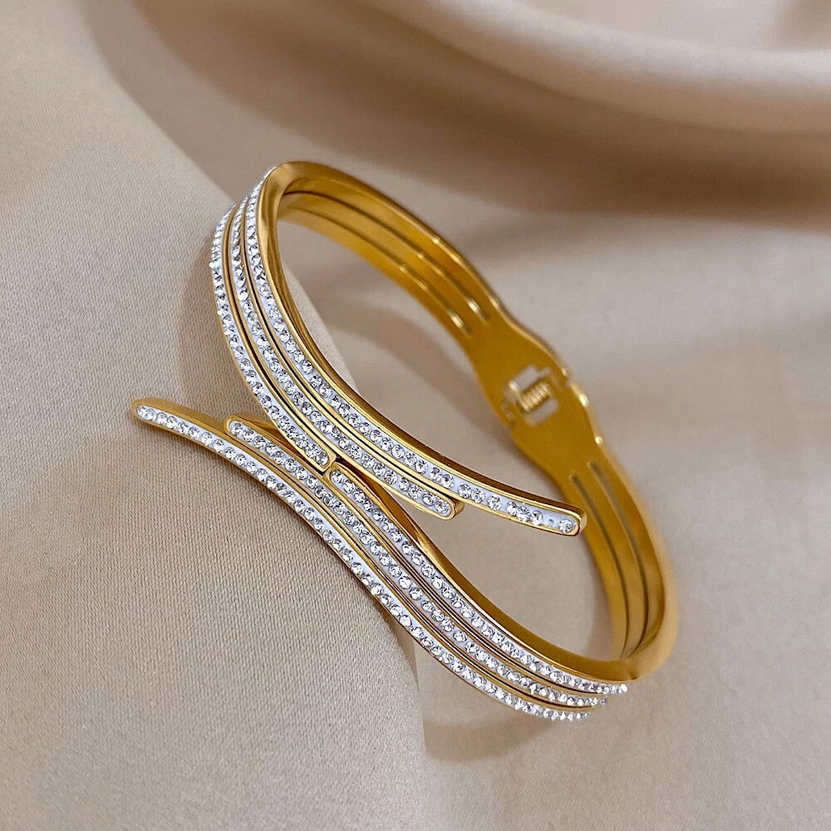 Women Fashion Jewelry Luxurious Golden Silver Crystal Stainless Steel ...