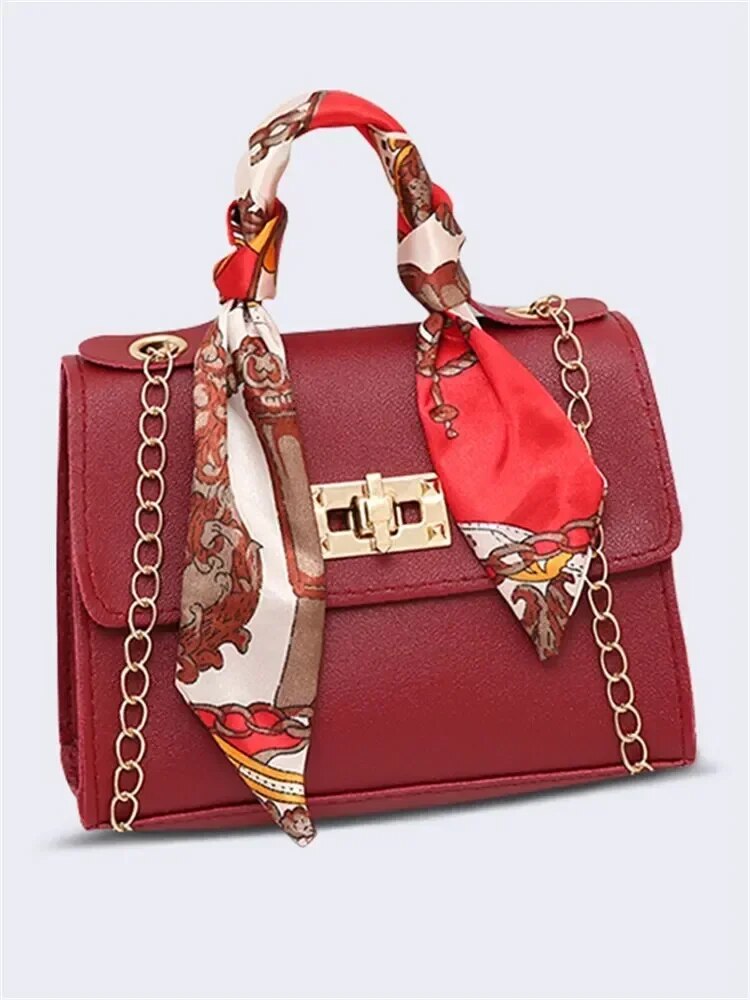 Women Fashion Simplicity Solid Color Handbag Niche Design Silk Scarf ...