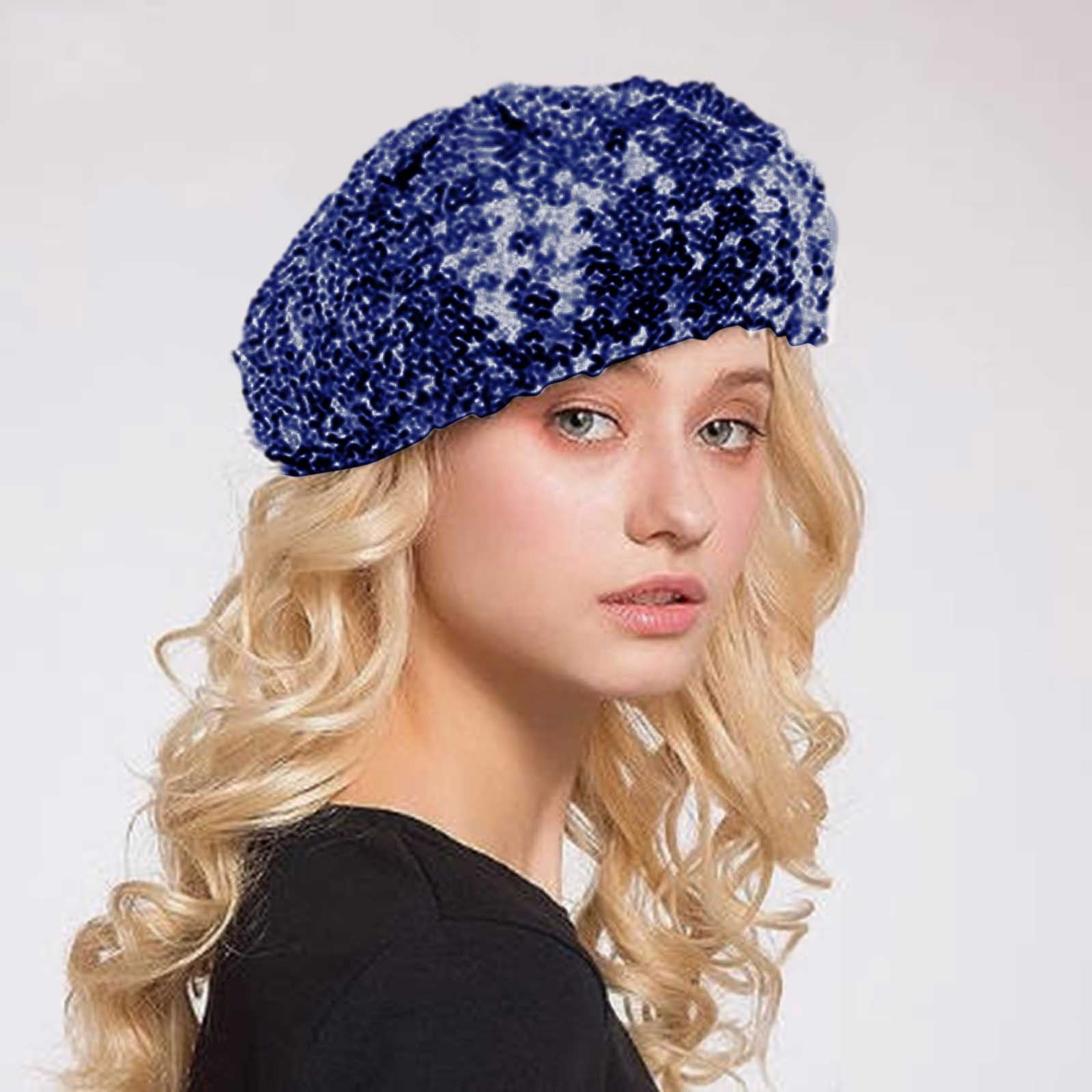Women Fashion Sparkling Sequins Beret Colorful Cap Nightclub Dress Hat ...