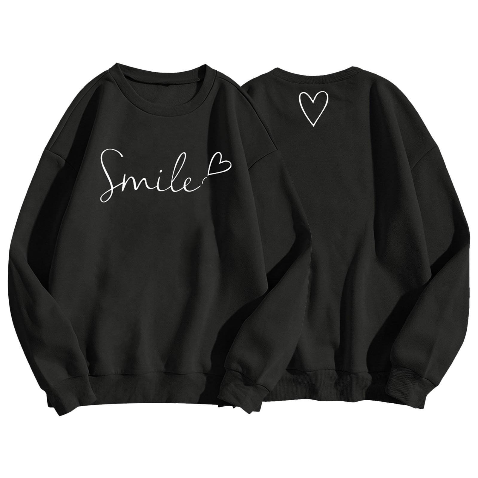 Women Fashion Sweatshirts Letter Heart Print Long Sleeve Crew Neck ...