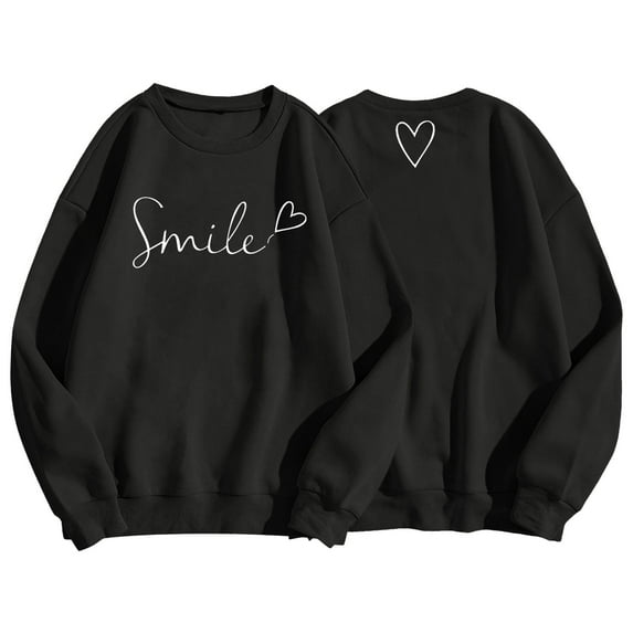 Women Fashion Sweatshirts Letter Heart Print Long Sleeve Crew Neck ...