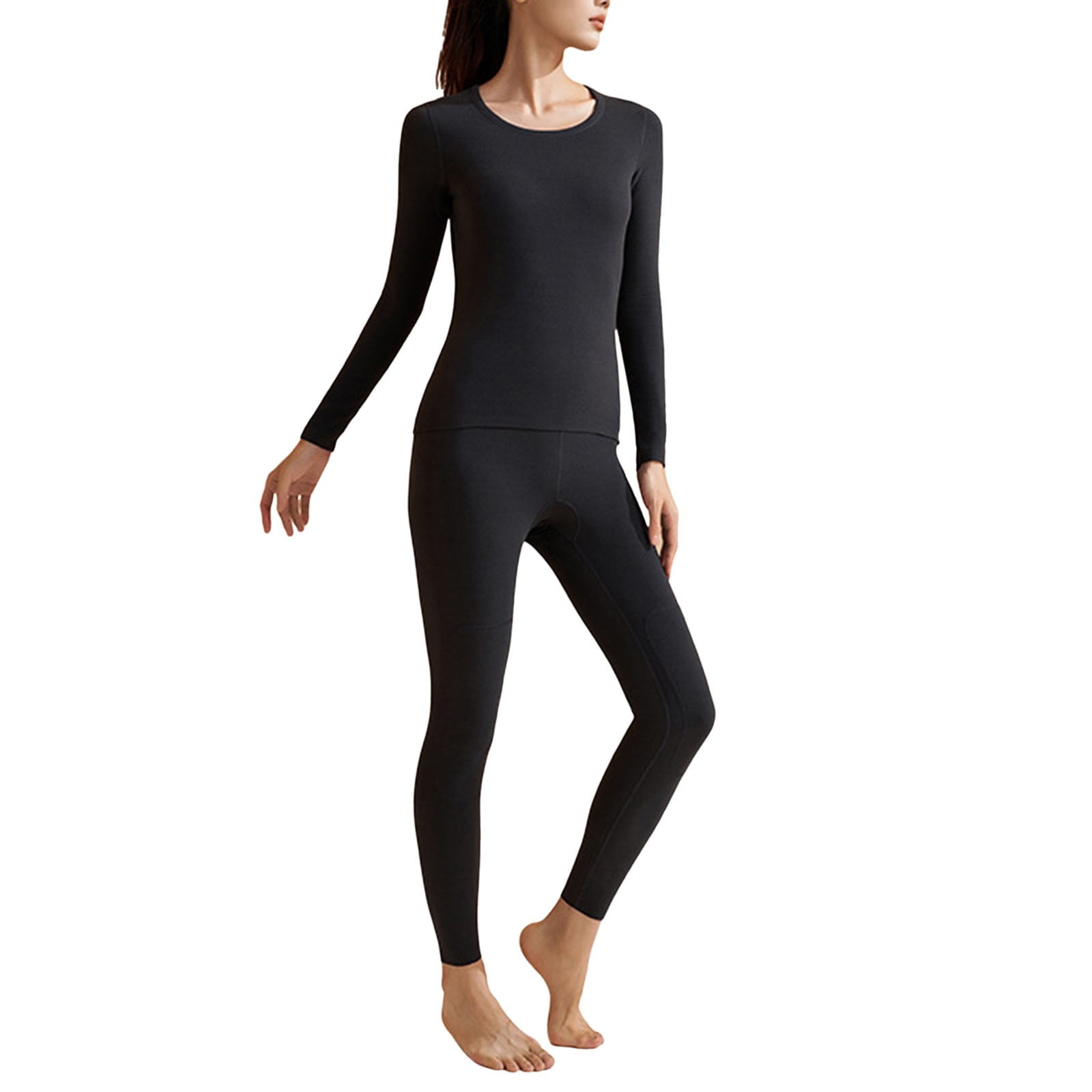 Women Fashion Thermal Underwear Silk Set Pants Crew Neck Clothes Casual ...