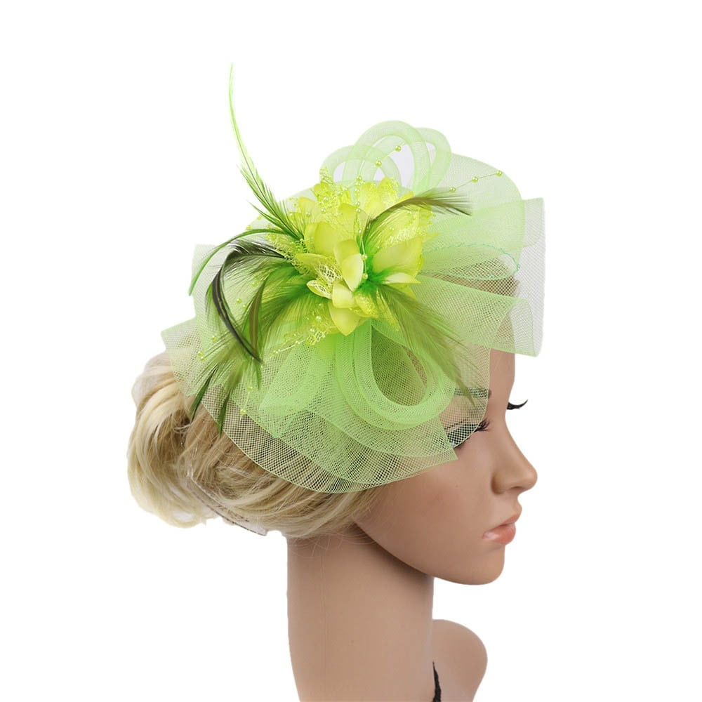 Women Fashion Wedding Mesh Hat Fascinator Pen N Y Ribbons And Feathers ...