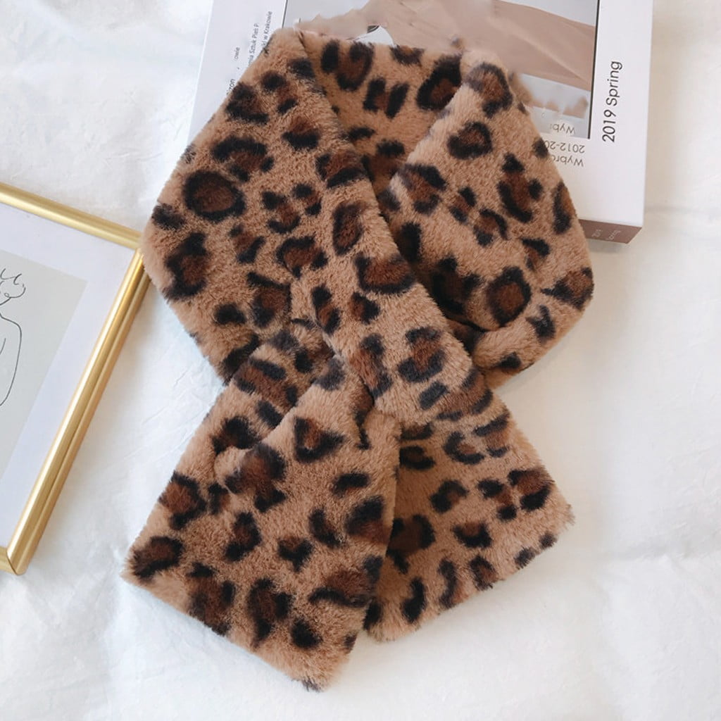 Women Fashion Winter Villus Scarf Outerwear Leopard Print Scarf Warm ...