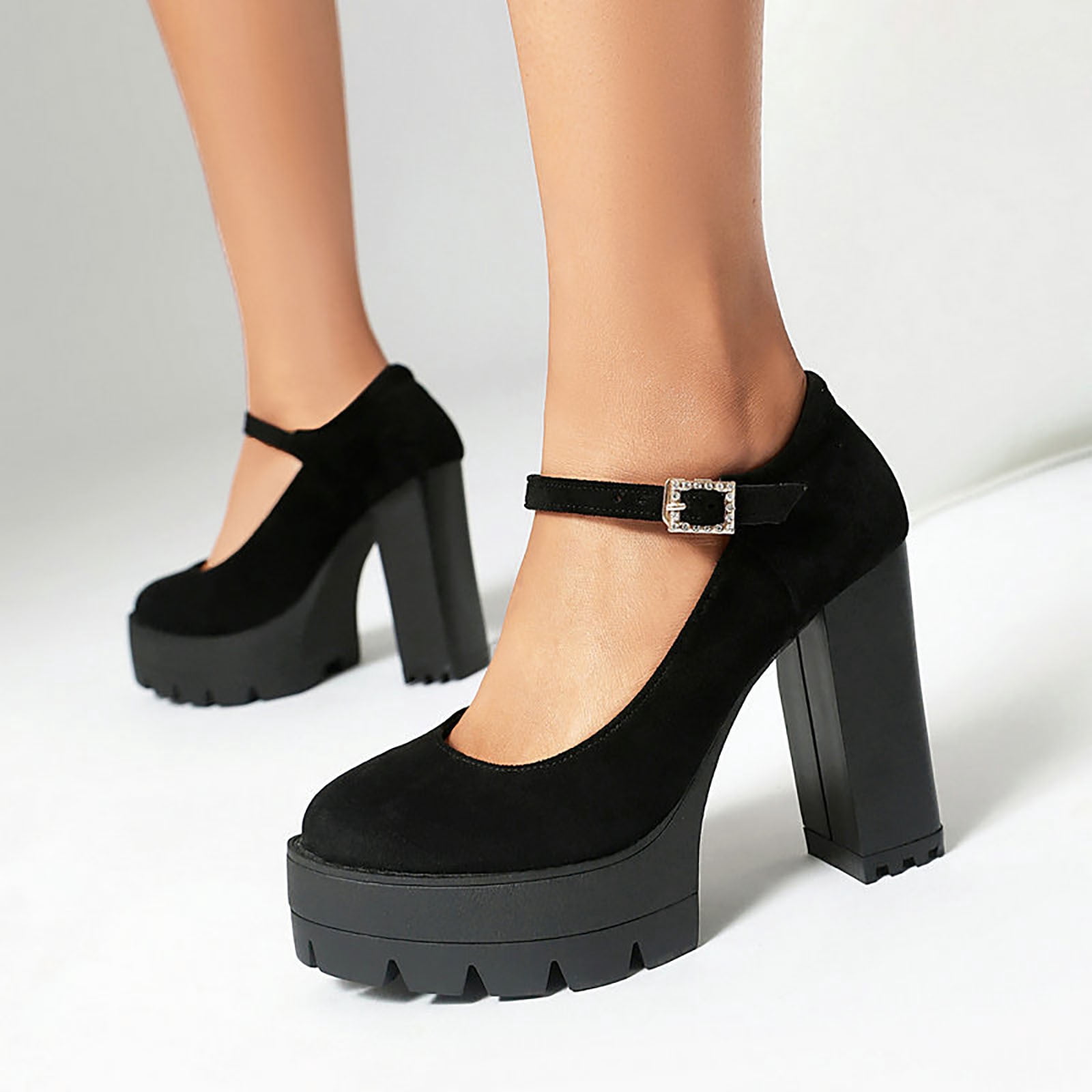 Women Fashionable And Casual Spring Thick Waterproof Buckle Thick Heel ...