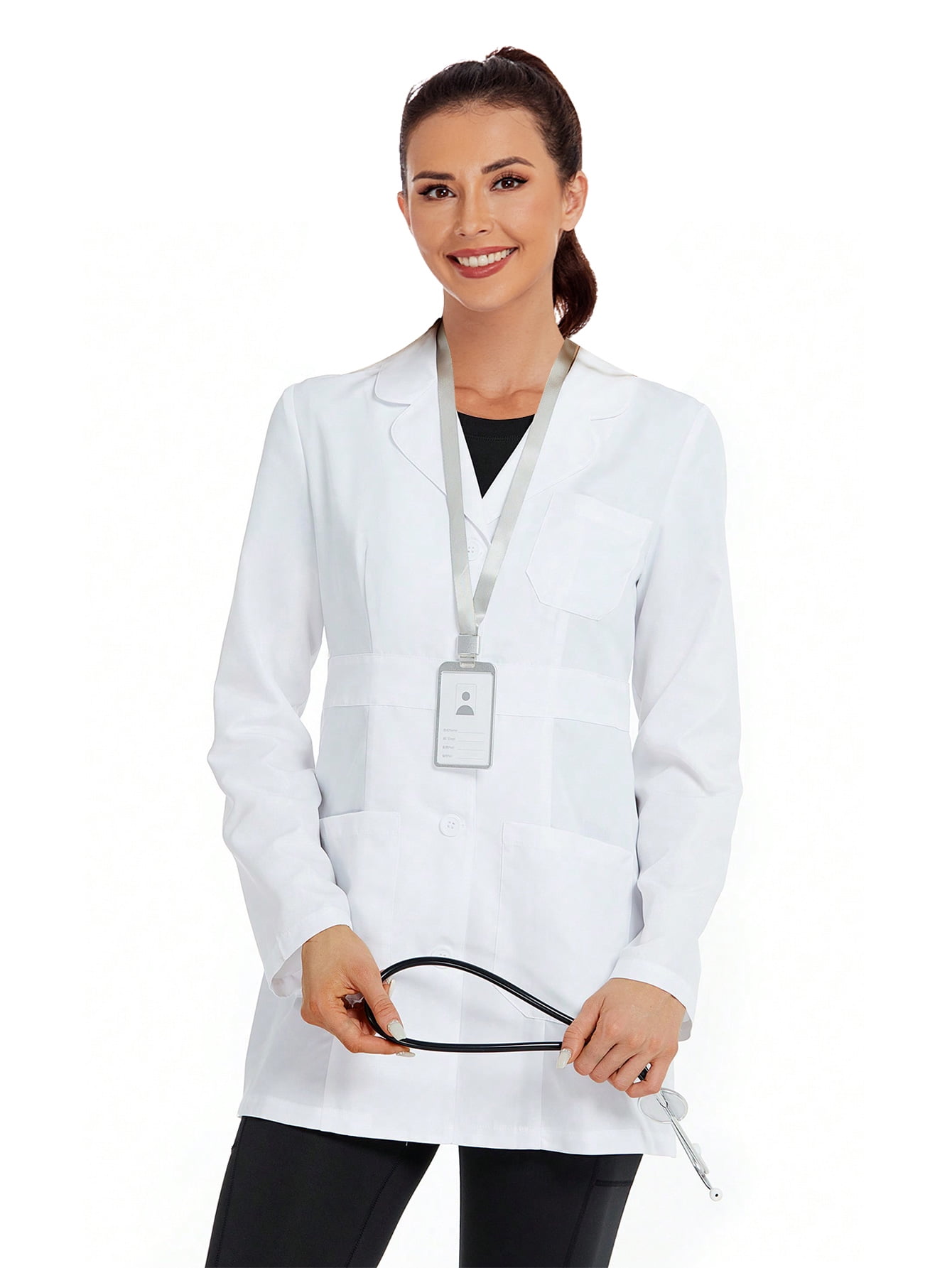 Women Fashionable Slim Fit Long Sleeve Lab Coat In White - Walmart.com