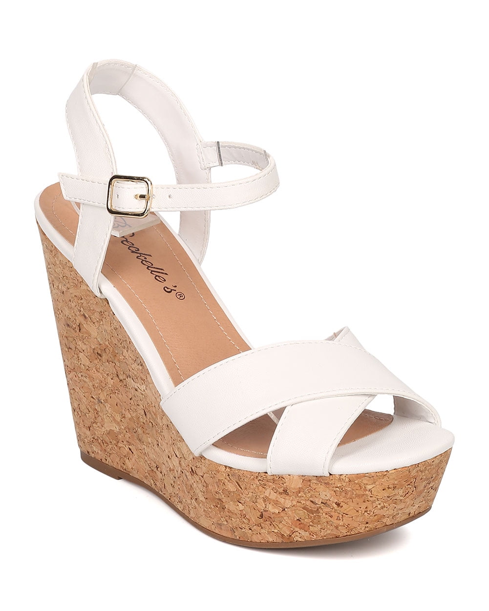 Women Faux Cork Platform Wedge Sandal - Ankle Strap Wedge - Peep Toe ...