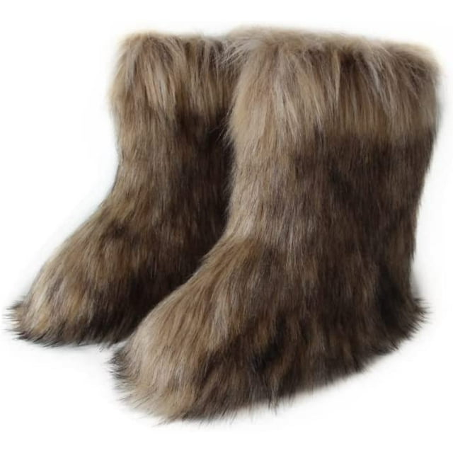 Women Faux Fur Boot Furry Fluffy Snow Boot Short Boots Warm Comfortable ...