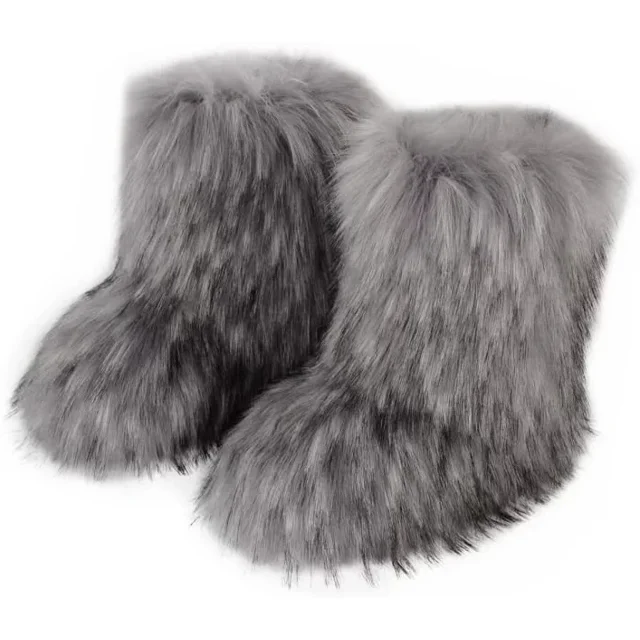 Women Faux Fur Boot Furry Fluffy Snow Boot Short Boots Warm Comfortable ...
