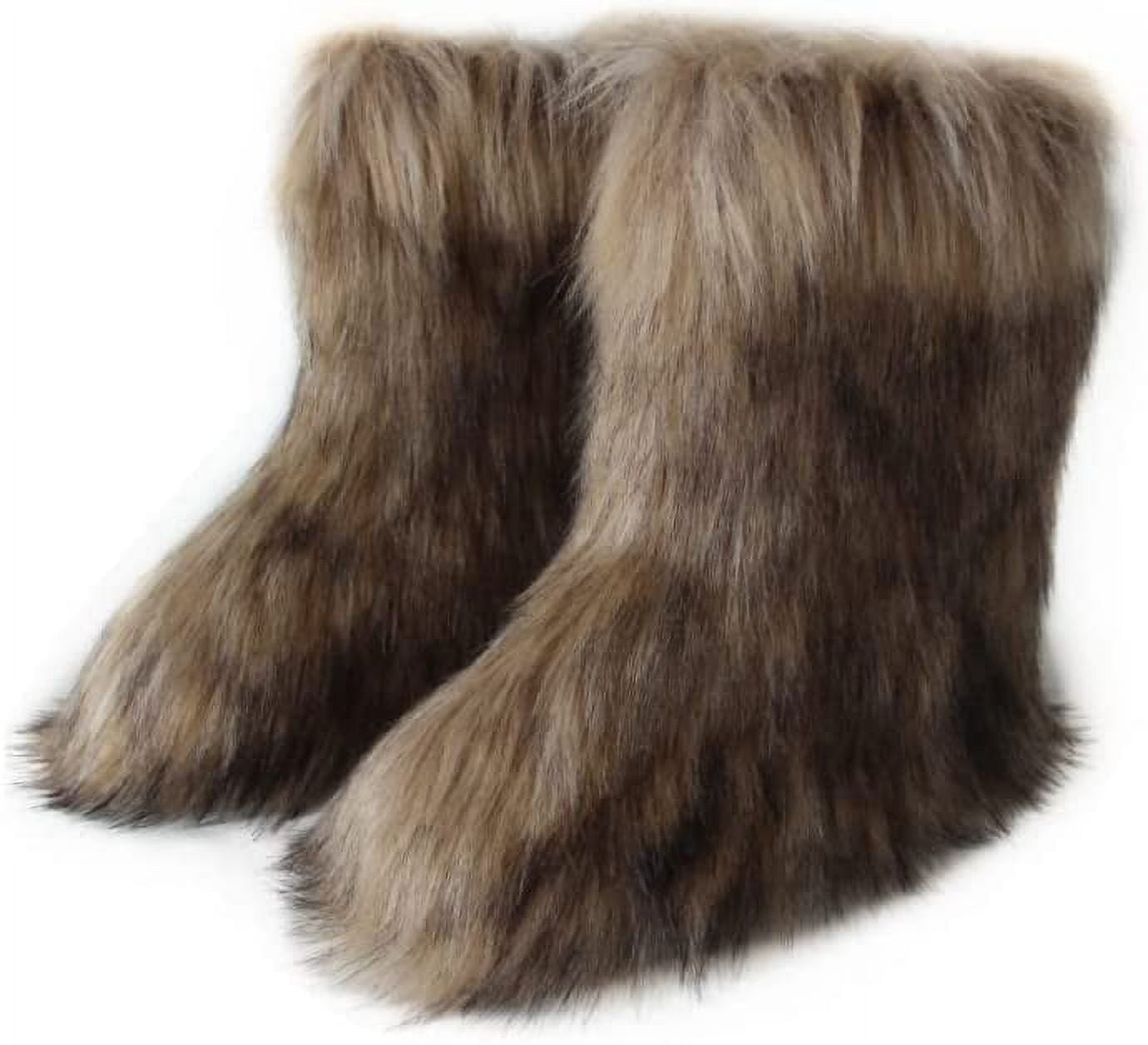 Women Faux Fur Boot Furry Fluffy Snow Boot Short Boots Warm Comfortable ...