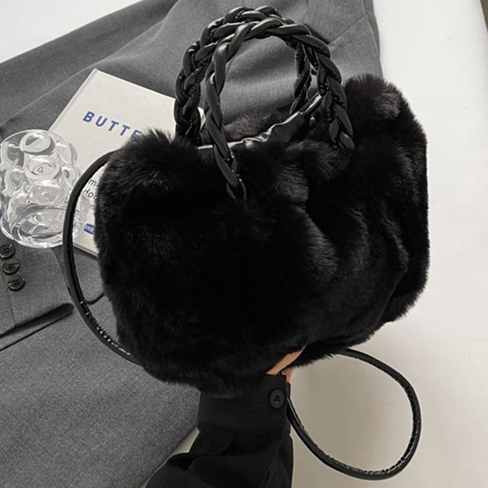 Women Faux Fur Handbag Casual Pleated Hobo Bag Girl Stylish Dating ...