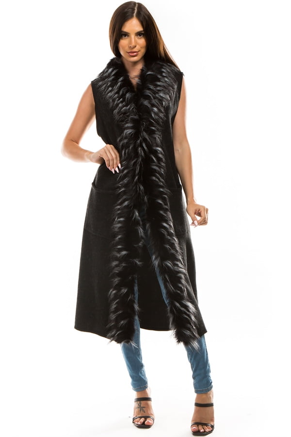 Women Faux Fur Long Vest - Walmart.com