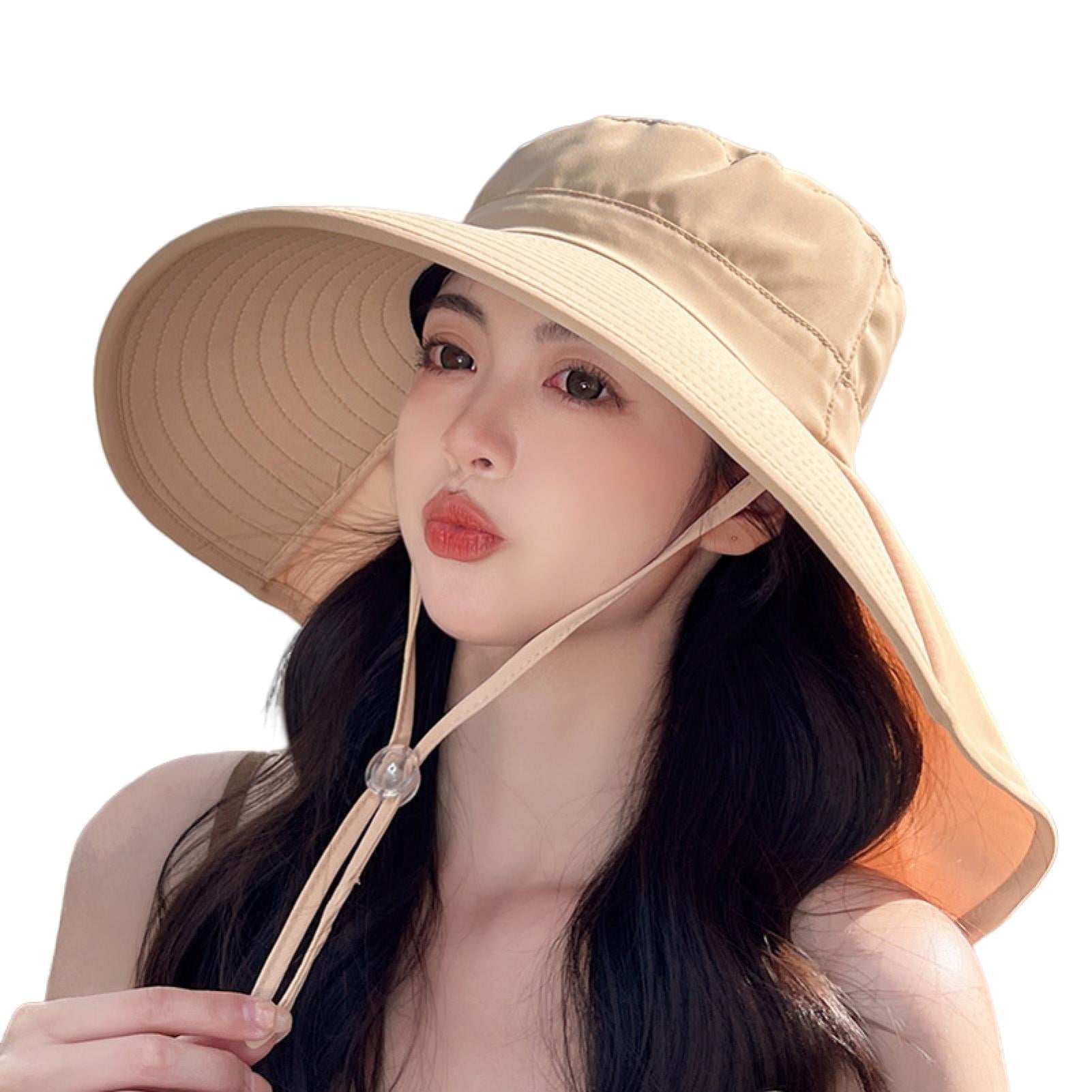Women Fisherman Hat Solid Color Bell Shaped Basin Hat Large Brim Sun ...