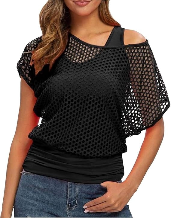 Women Fishnet Top Rave Outfits Off Shoulder Sleeveless Sweater And ...