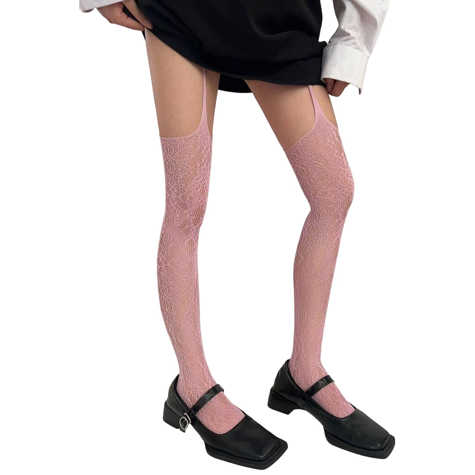 Women Fishnets Mesh Thigh High Stockings Elegant Flower Lace Patterned ...