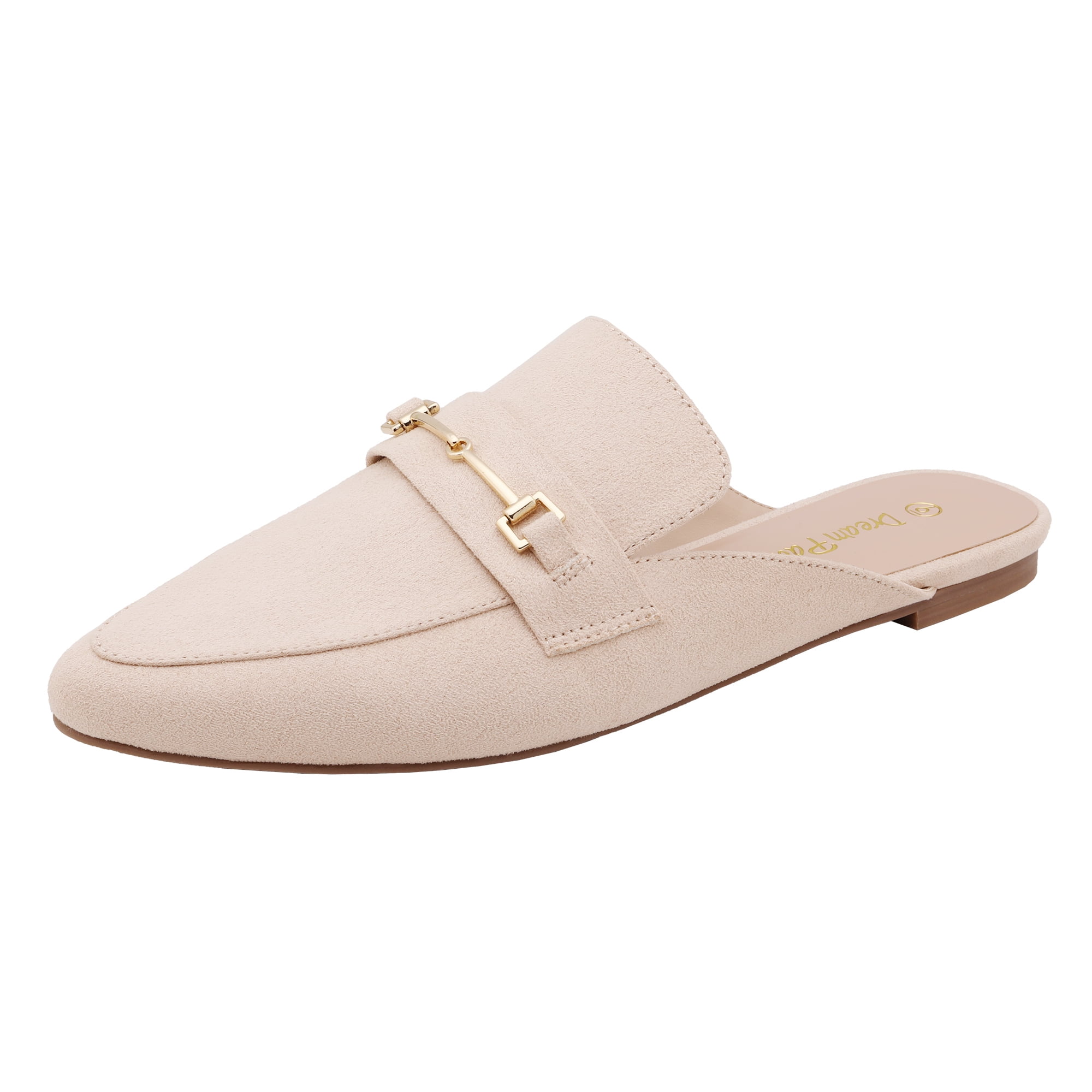 Women Flat Mules Pointed Toe Slip On Slides Buckle Detail Backless ...