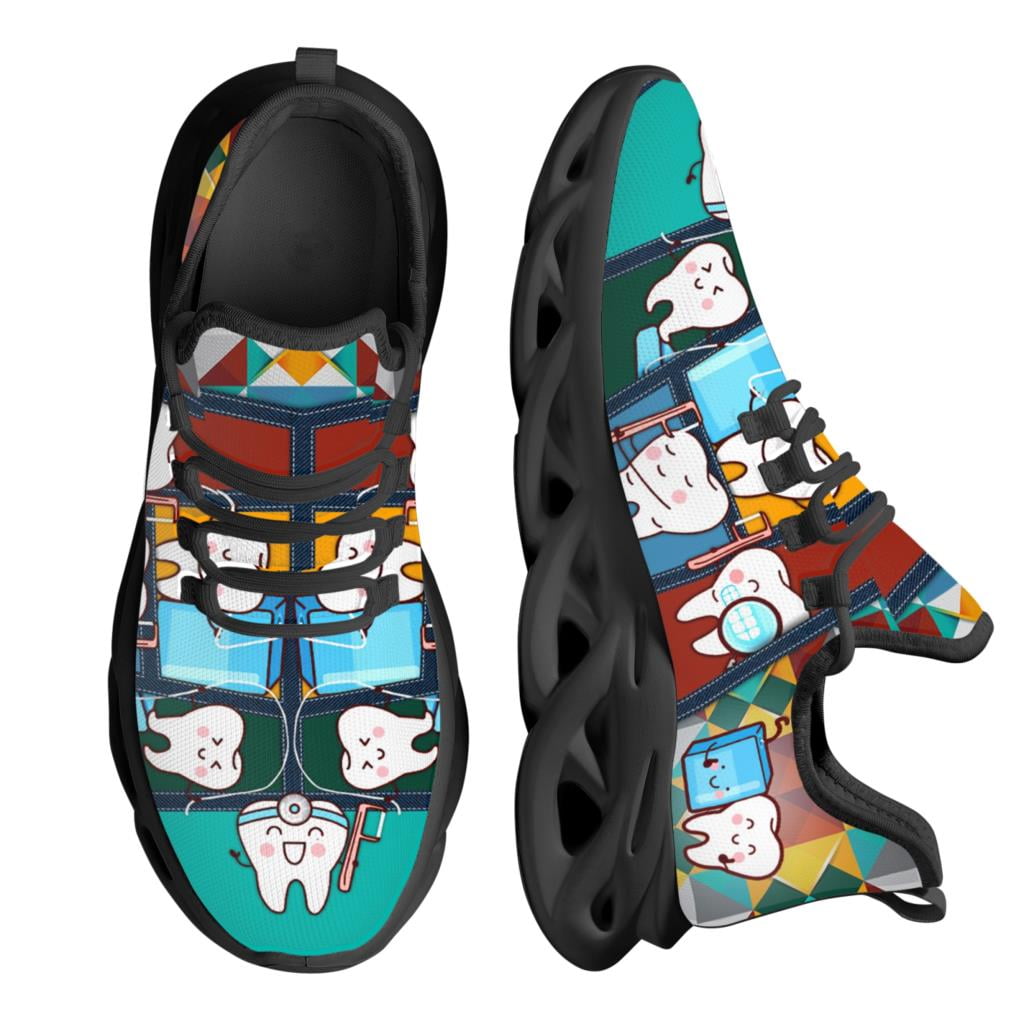 Women Flats Cartoon Dentisit Tooth Pattern Casual Shoes Breathable Mesh ...